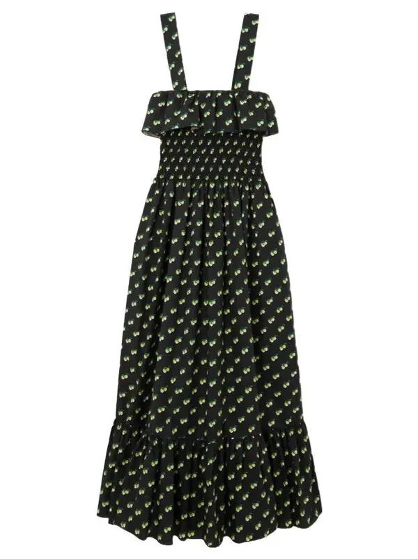La DoubleJ Lemon Print Ruffled Midi Dress - Black