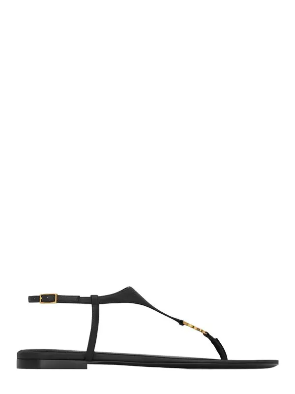 Saint Laurent Cassandra Logo Plaque Flat Sandals - Black