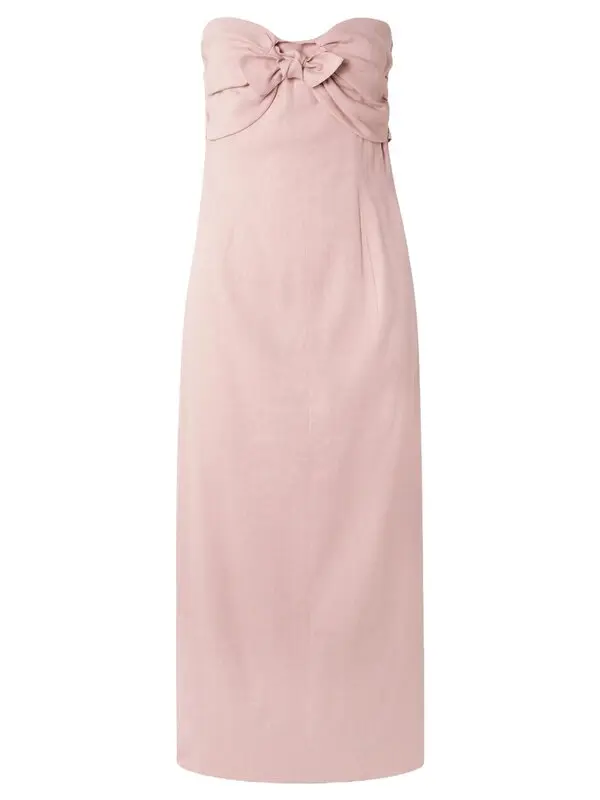 Tove Rahel Gathered Tie-front Linen-blend Midi Dress - Baby Powder