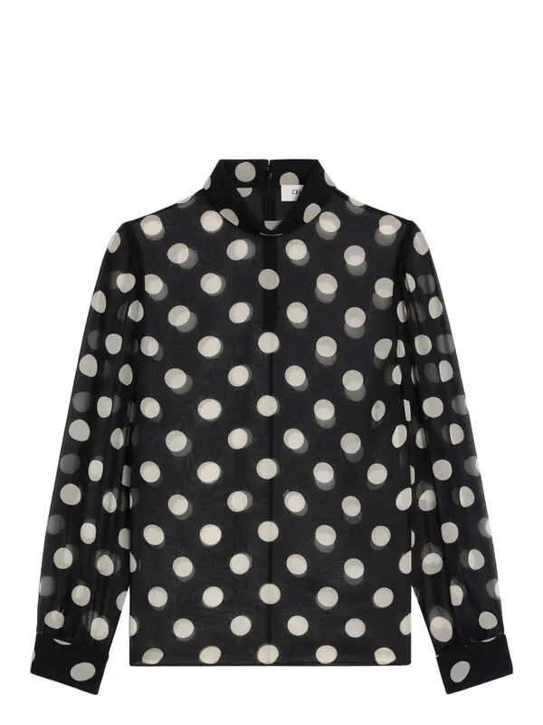 Celine Silk Georgette Blouse With Classic Collar - Black/chalk White