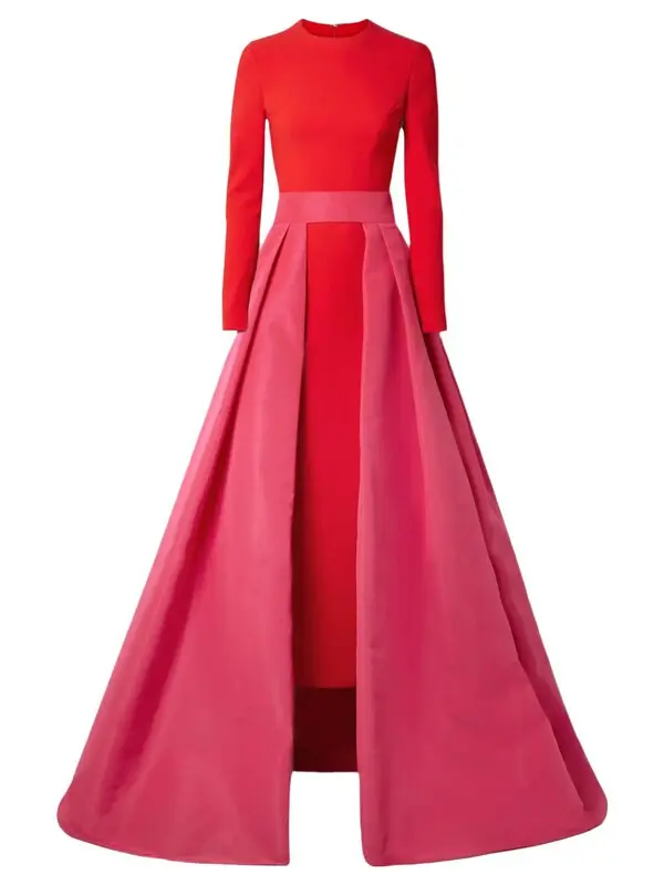 Carolina Herrera Convertible Color-blocked Silk Satin Gown - Red