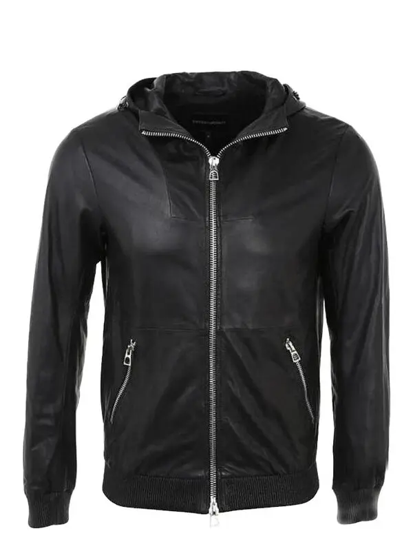 Emporio Armani Hooded Zip-up Leather Jacket - No