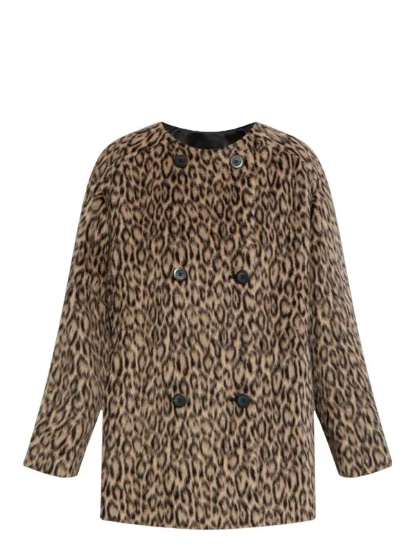 Emporio Armani Leopard Print Double-breasted Coat - Brown
