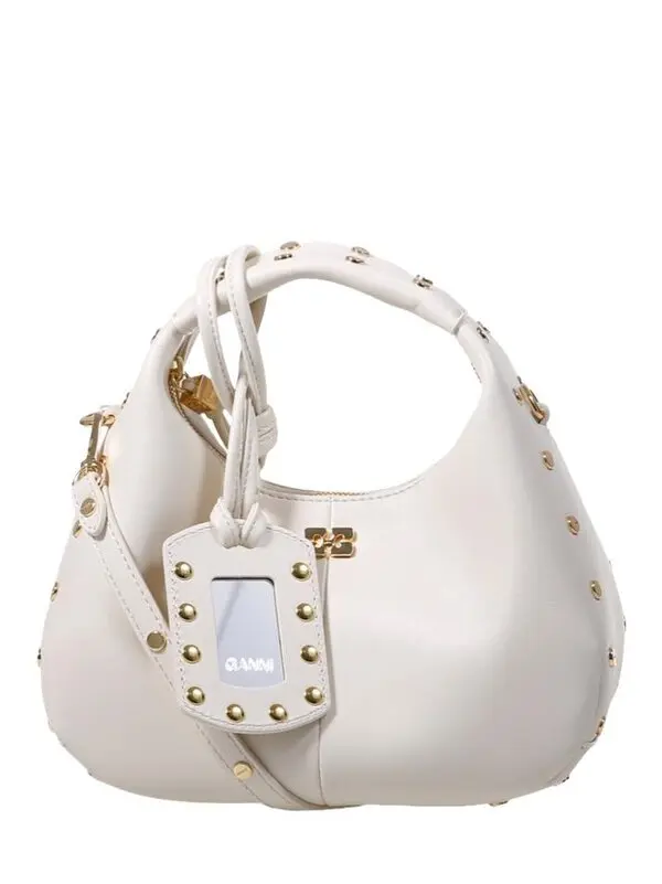 GANNI Knotted Studded Shoulder Bag - Egret