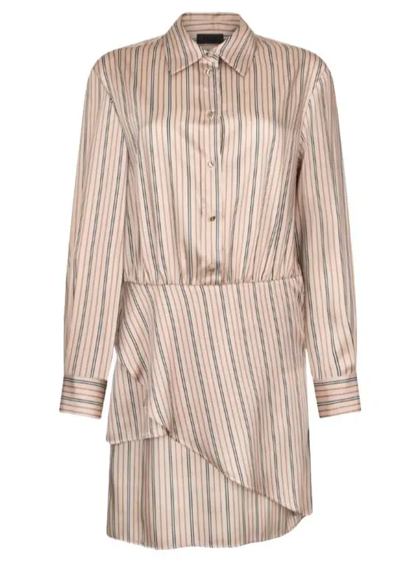 Liu Jo Striped Long Sleeve Ruffled Mini Dress - Beige