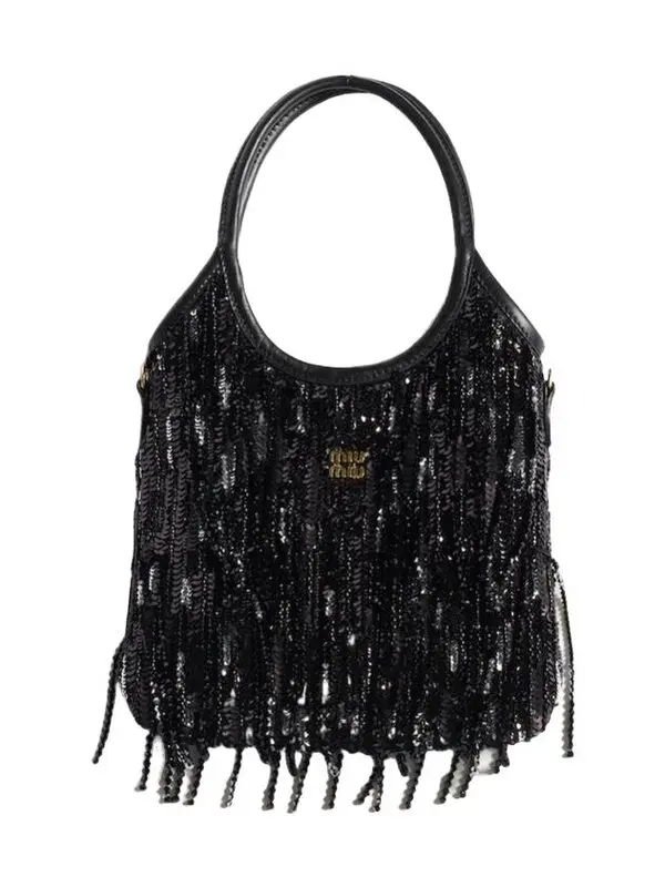 Miu Miu Sequined Fringe Handbag - Black