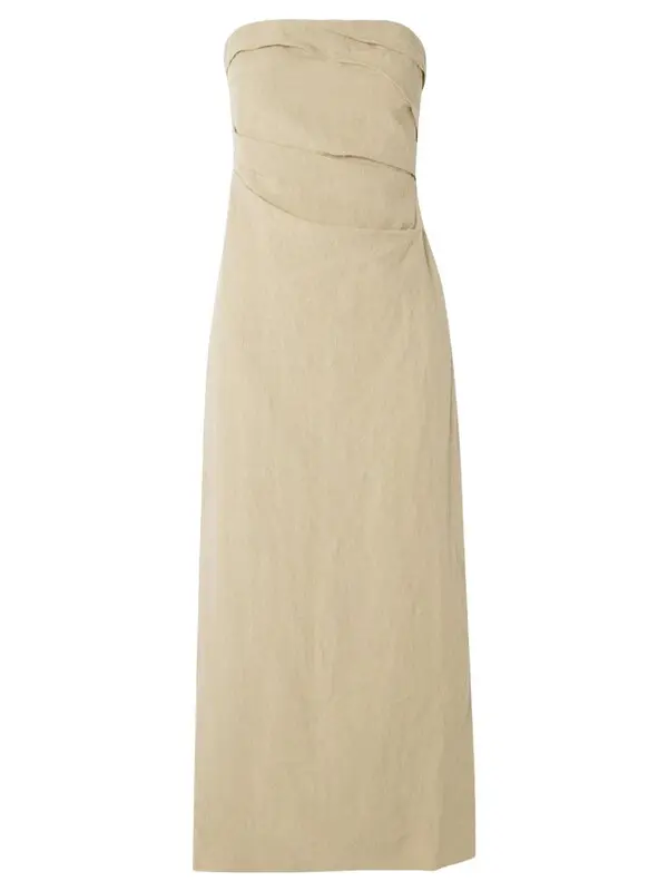 Tove Sabella Strapless Gathered Linen Midi Dress - Stone