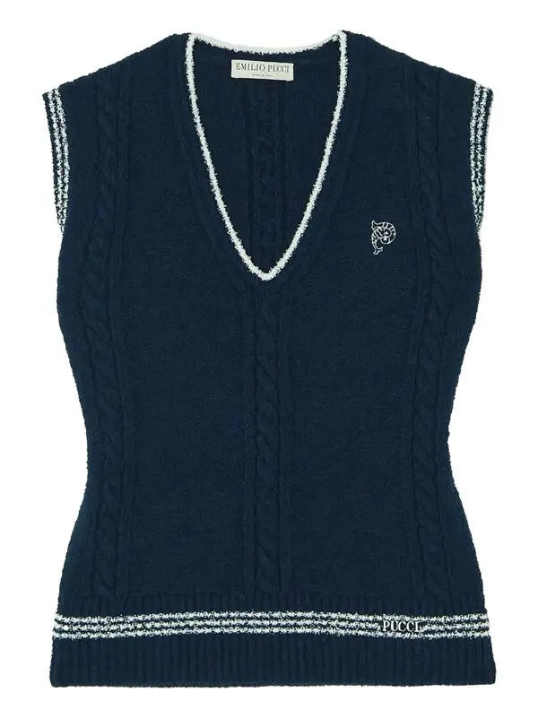 Emilio Pucci V-neck Knitted Vest With Embroidered Detail - Blue