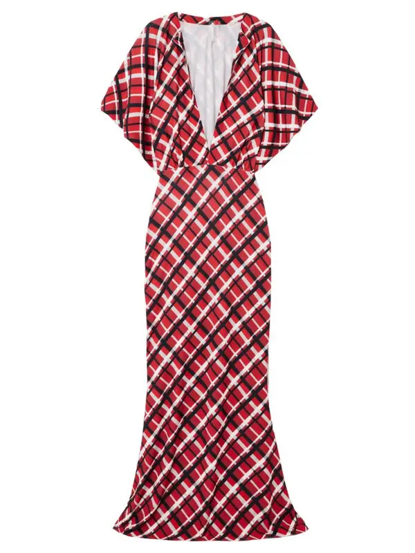 Norma Kamali Obie" Gown With Slit Neckline - Red Twill Check