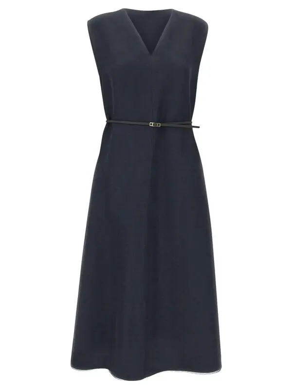 Fabiana Filippi Sleeveless V-neck Belted Dress - Dark Blue