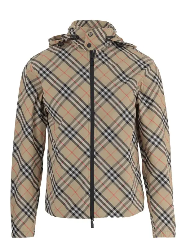 Burberry Checked Zip-up Hooded Jacket - Nude