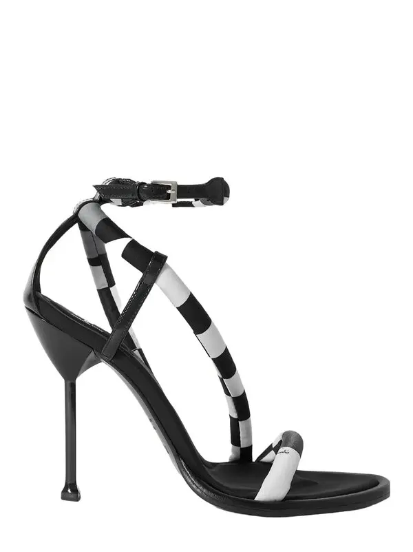 Emilio Pucci Round-toe Stiletto Sandals With Tubular Shoelaces And Checkered Pattern - Black