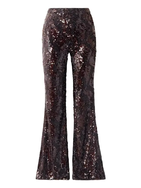 Veronica Beard Collier Sequin Satin Flare Pants - Brown