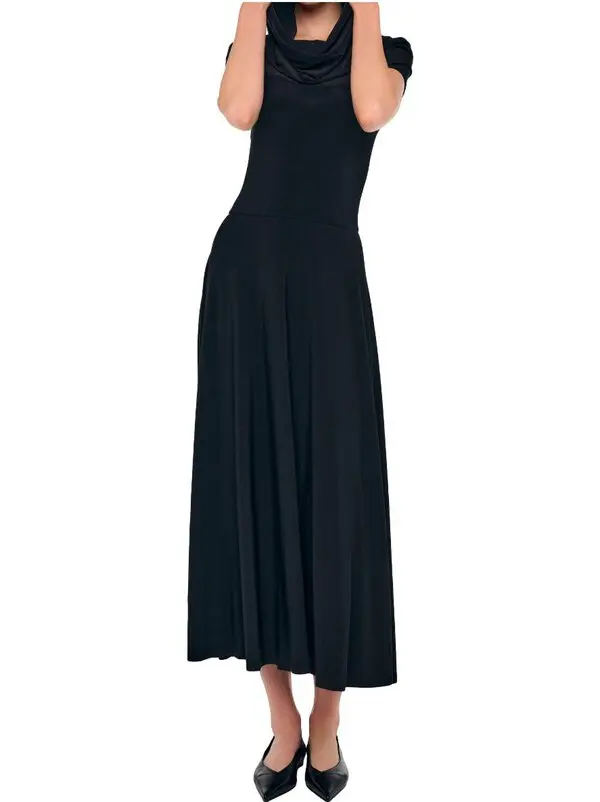 Norma Kamali Cowl Hooded Flared Dress - Black