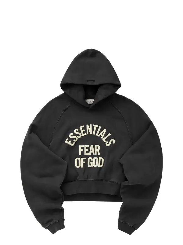 Fear Of God Cropped Hooded Sweatshirt With Logo - Black