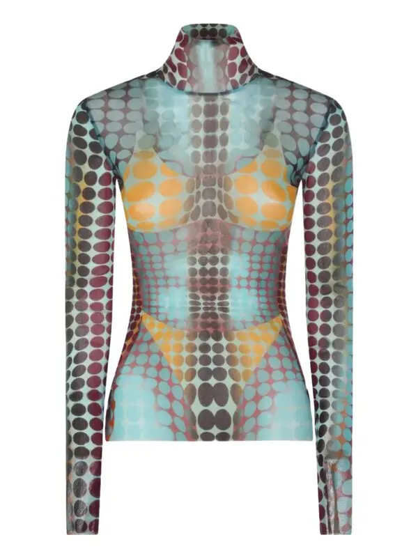 JEAN PAUL GAULTIER High Neck Printed Long Sleeve T-shirt - Gray