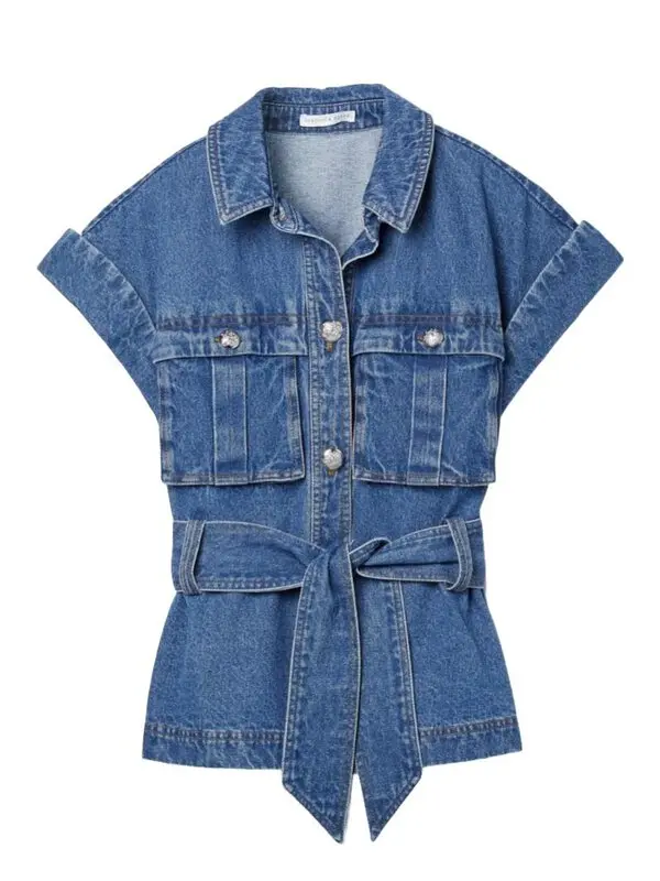 Veronica Beard Vistola Belted Denim Jacket - Mid Denim