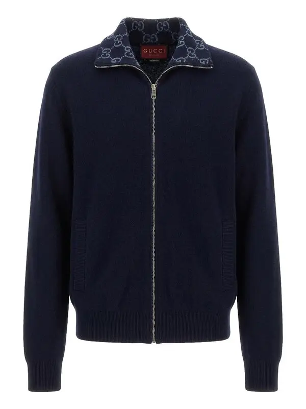 Gucci Knit Double Wool Zip Jacket - Blue