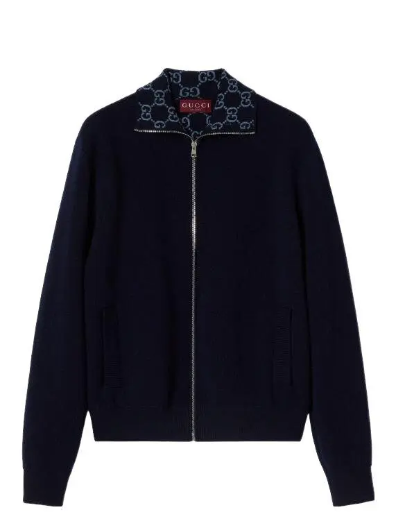 Gucci Knit Double Wool Zip Jacket - Blue