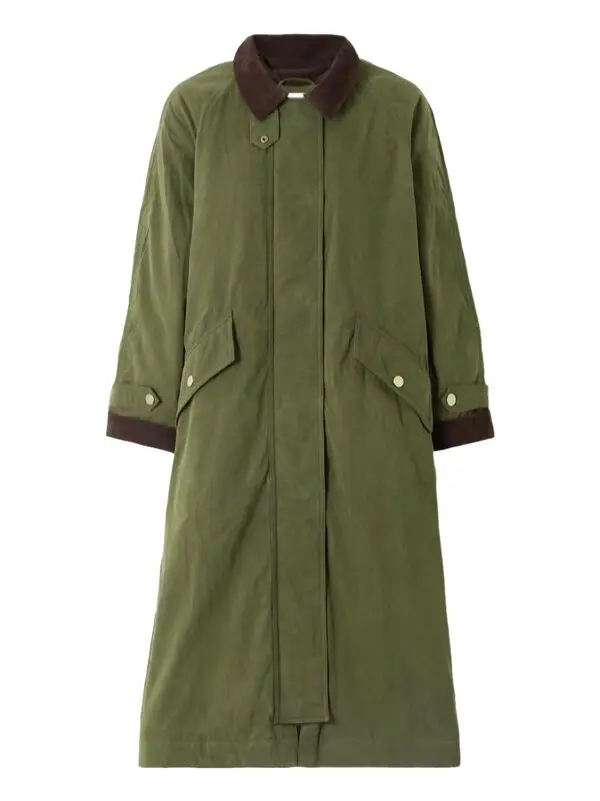 Veronica Beard Dietz Corduroy-trimmed Waxed Cotton-blend Coat - Green