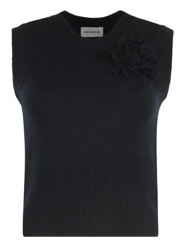 P.a.r.o.s.h Floral Embellished Knitted Vest - Black