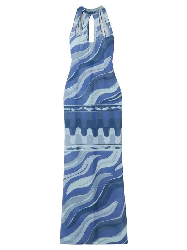 Emilio Pucci Printed Halterneck Maxi Dress - Blue
