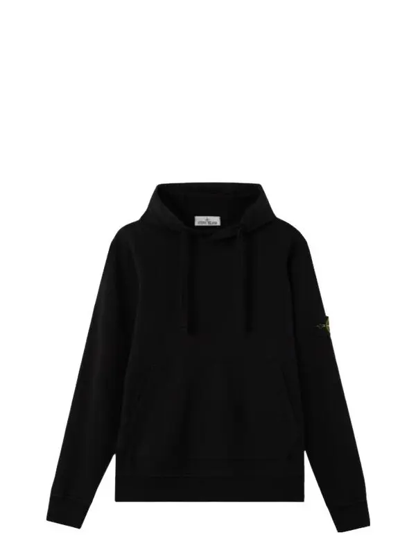 Stone Island Logo Patch Drawstring Hoodie - Black