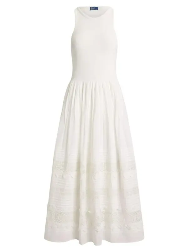 Polo Ralph Lauren Sleeveless Fit & Flare Lace Trimmed Dress - White