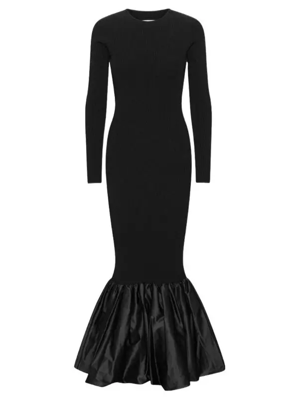 ROTATE BY BIRGER CHRISTENSEN Open-back Ruffled-hem Knitted Dress - Black