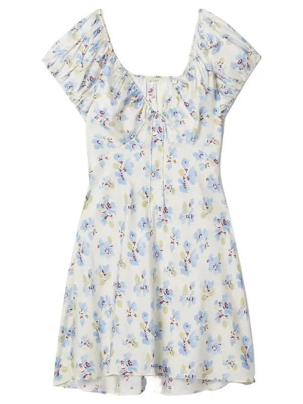 DÔEN Short Sleeve Floral Print Dress - Light Blue