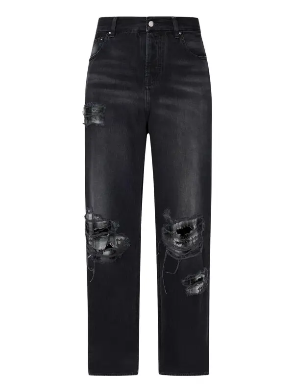 Amiri Flannel Repair Baggy Jeans - Black
