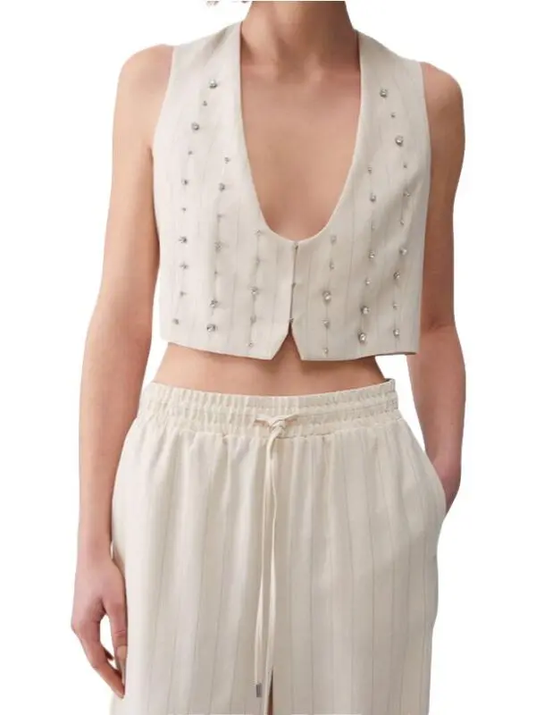 Liu Jo Rhinestone Striped Waistcoat - White