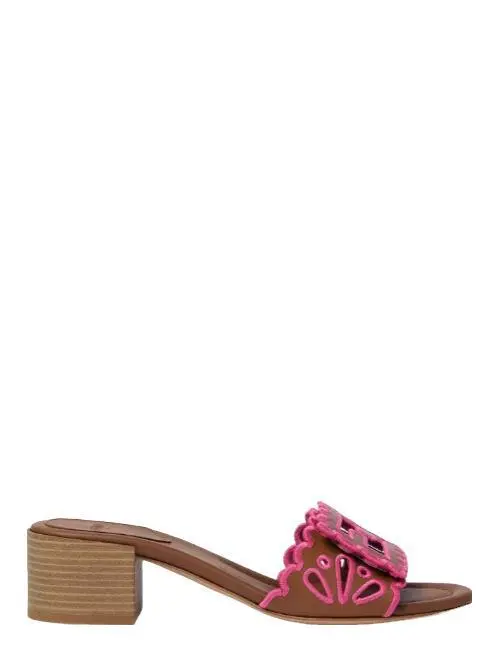 Fendi Nappa Leather Slides With Scalloped Embroidery - Brown