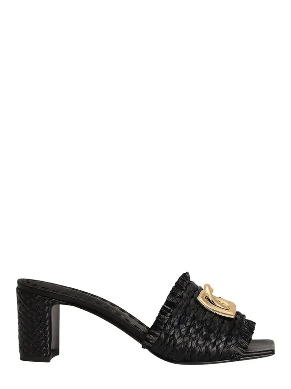 Dolce & Gabbana Logo Raffia Heeled Mules - Black