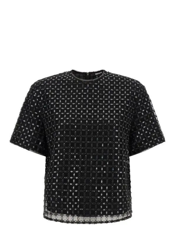ROTATE BY BIRGER CHRISTENSEN Beaded And Sequined Short Sleeve Top - Black