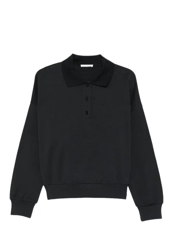 THE ROW Long-sleeve Polo Shirt With Ribbed Details - Deep Navy Blue