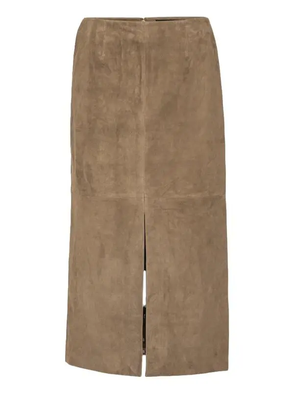 ROTATE BY BIRGER CHRISTENSEN Midi Pencil Skirt With Front Slit - Brown