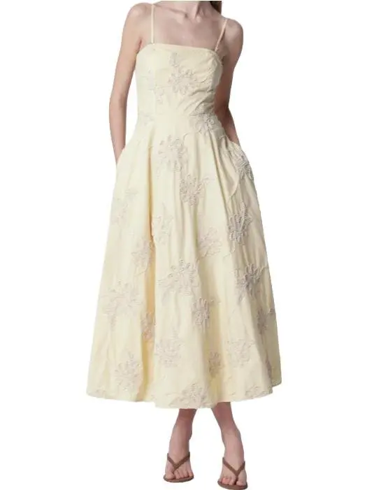 ROTATE BY BIRGER CHRISTENSEN Embroidered Floral Midi Dress - Yellow