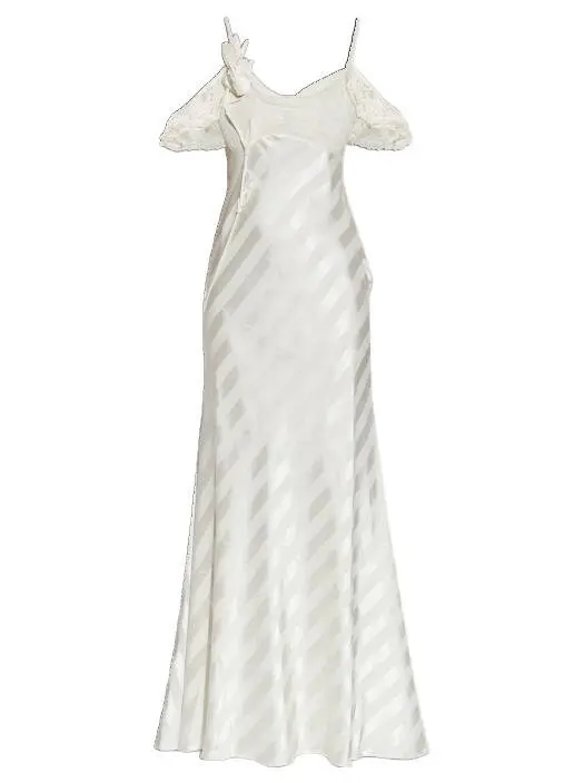 SELF-PORTRAIT Lace Trimmed Striped Maxi Dress - No