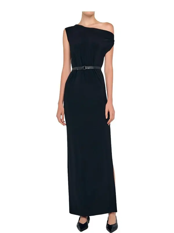 Norma Kamali Drop Shoulder Long Dress With Side Slit - Black