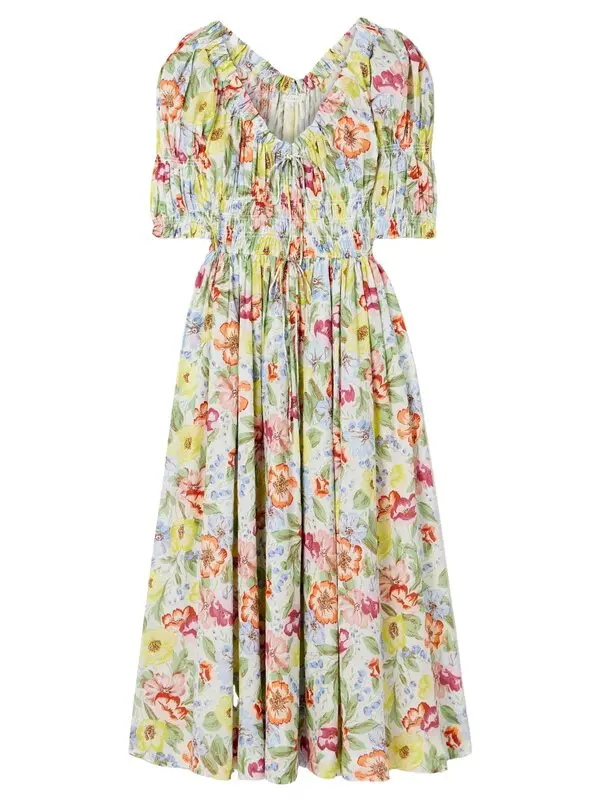 DÔEN Floral Printed Pleated Midi Dress - Multicolor