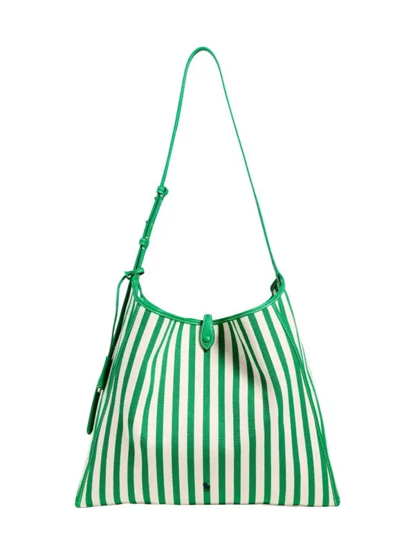 Polo Ralph Lauren Striped Shoulder Bag With Leather Trim - Green
