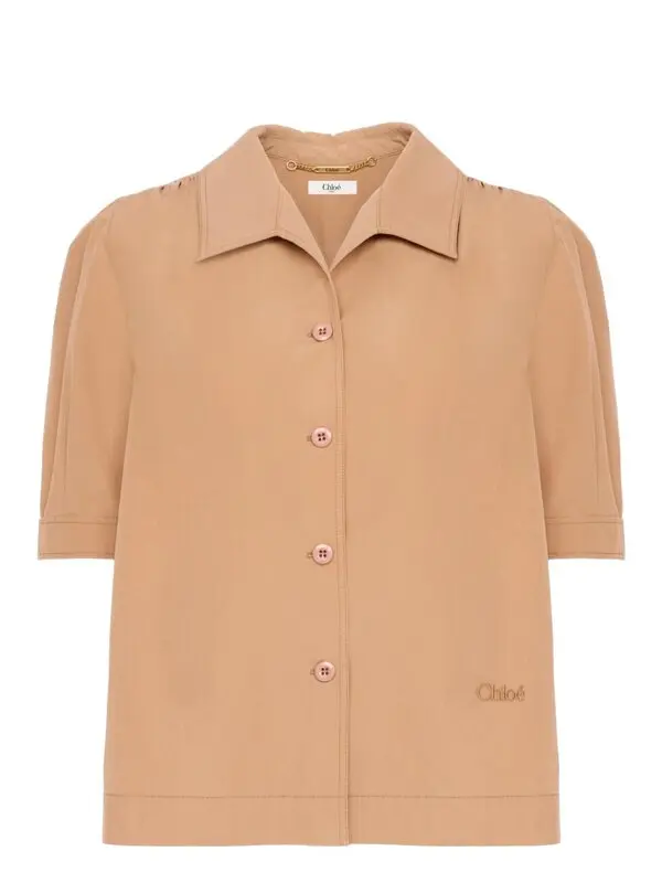 Chloé Cotton Poplin Shirt With Short Sleeves - Nude
