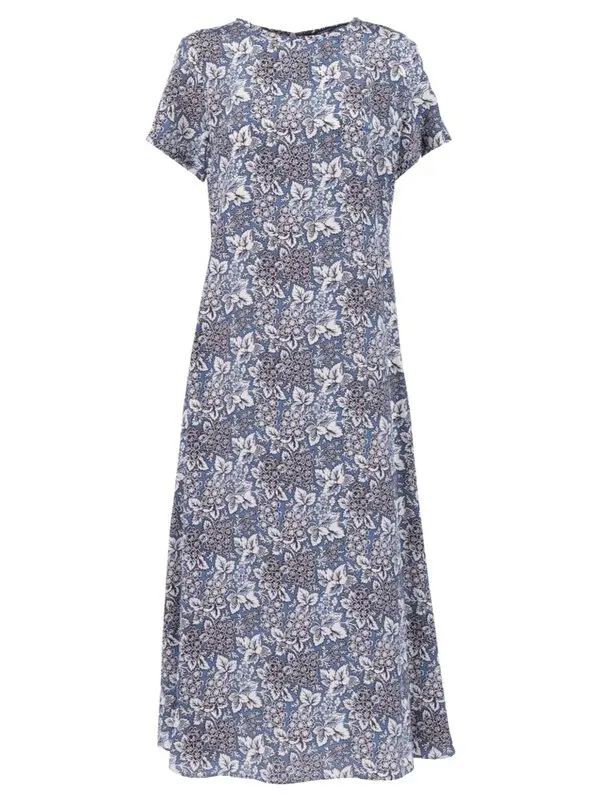 Max Mara Floral Print Short Sleeve Midi Dress - Gray