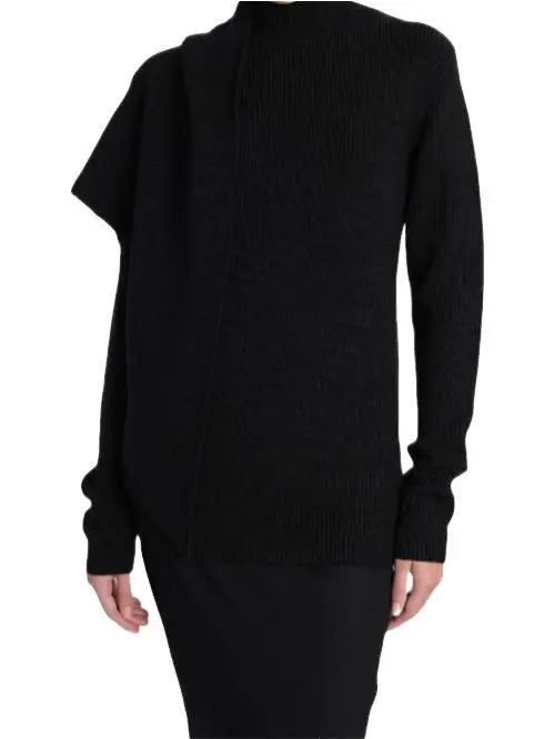 ENTIRE STUDIOS Draped Knit Jumper With Tie Detail Collar - Black