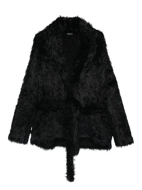 Balenciaga Belted Faux Fur Shawl Lapel Jacket - Black
