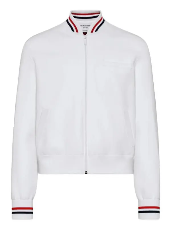 Thom Browne Intarsia Knit Bomber Jacket - White