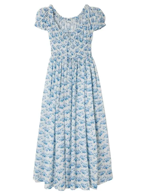 DÔEN Ashlynn Belted Floral Maxi Dress - Blue
