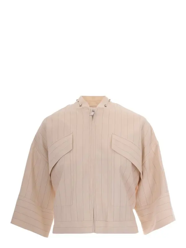 Liu Jo Striped Embellished Zip-up Jacket - Nude