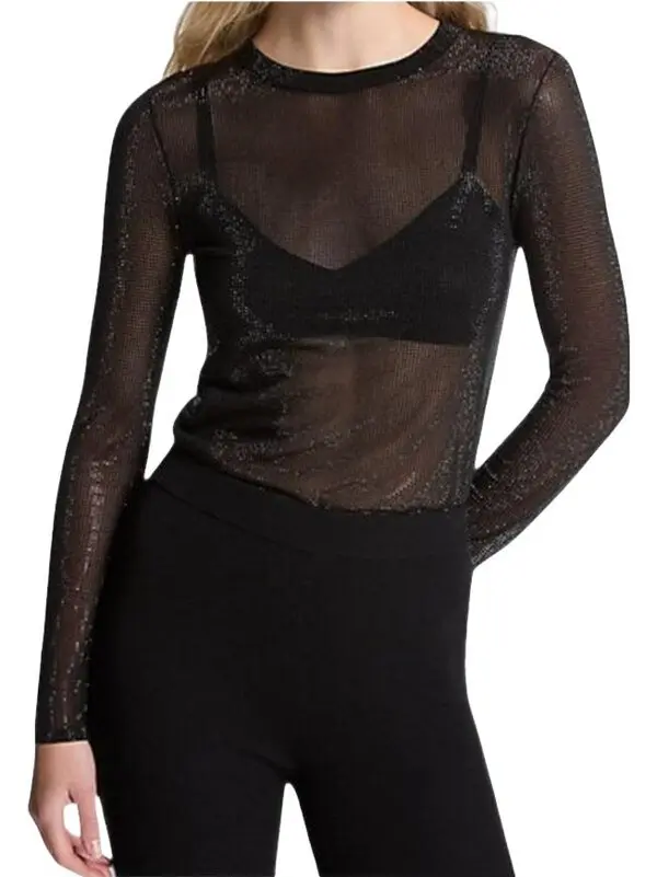 Michael Kors Embellished Mesh Top - Black